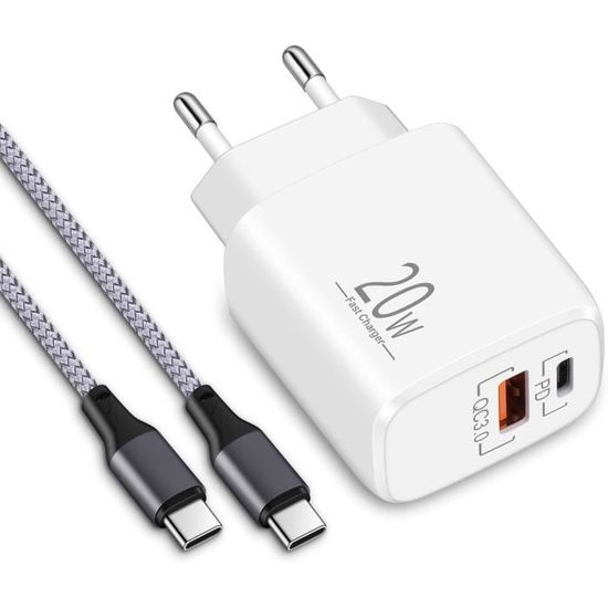 Embout Chargeur Usb C Rapide 20W Et Câble Type C 2M, Adaptateur Secteur ...