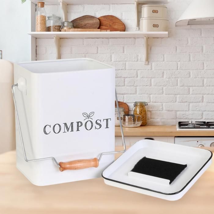 Poubelle Compost Cuisine 5L - Composteur Métal pour Appartement, Balcon ...