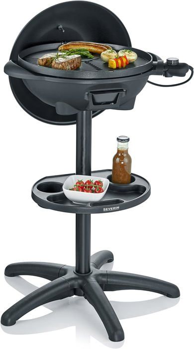 Barbecue électrique 2 000 W avec grille en fonte d'aluminium, Barbecue sur pieds avec couvercle ...