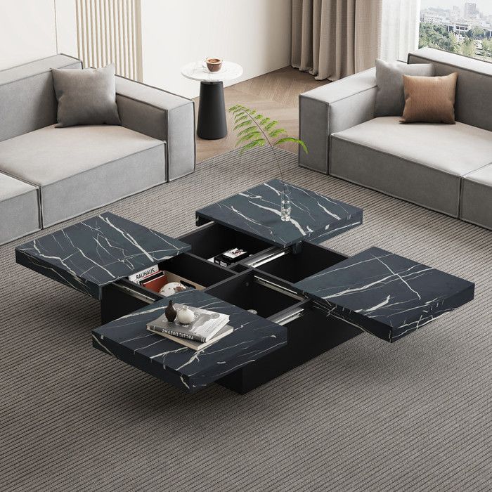 Table Basse Carrée Moderne avec Aaspect Marbre, Table de Salon avec 4 ...