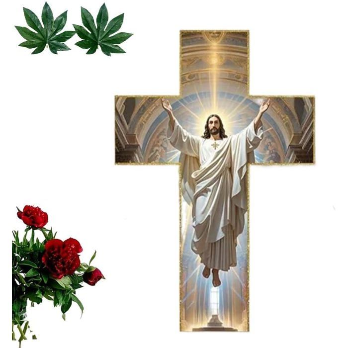 Croix Murale en Bois Jesus Christ Vintage Decoration Murale Religieuse ...