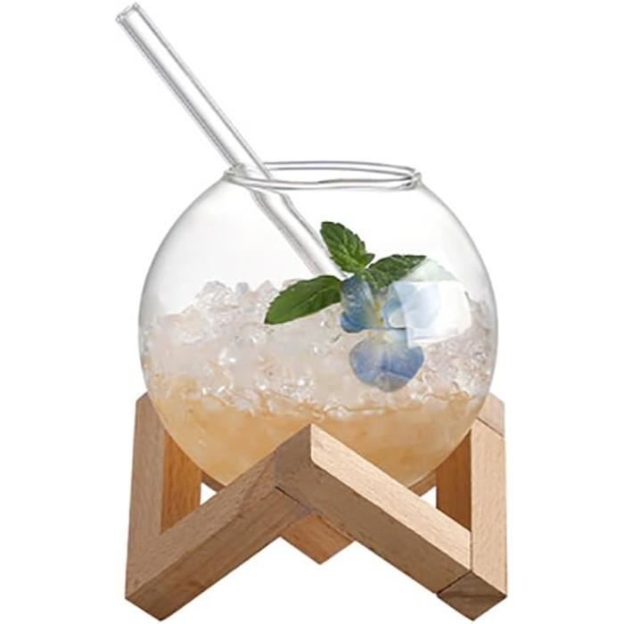 1 PC Cocktail Tasse en Verre avec Support en Bois, Creative Bar ...