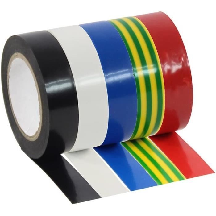 Ruban adhésif isolant en PVC 15 mm x 10 m. Rouleaux noir, jaune et vert ...