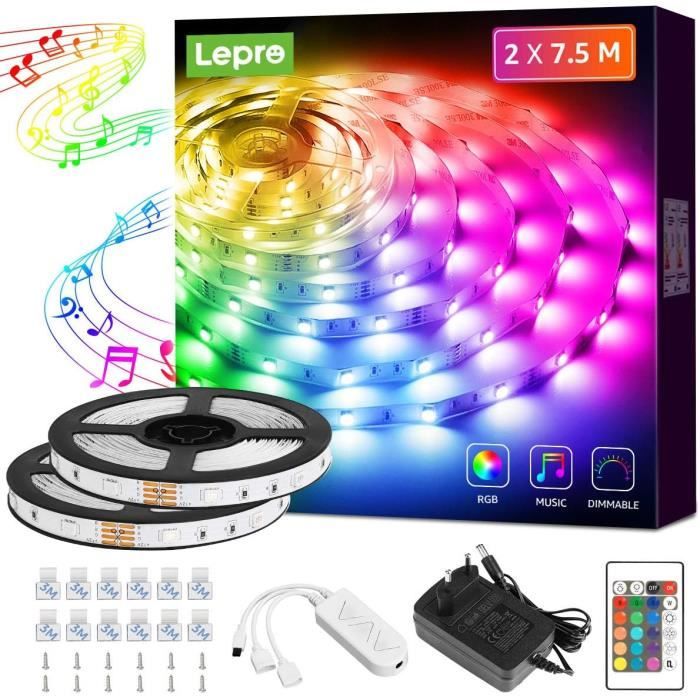 Ruban Led 15M, Led Chambre Rgb De Musique, Bande Led Multicolore Améliorée Avec Télécommande Et ...