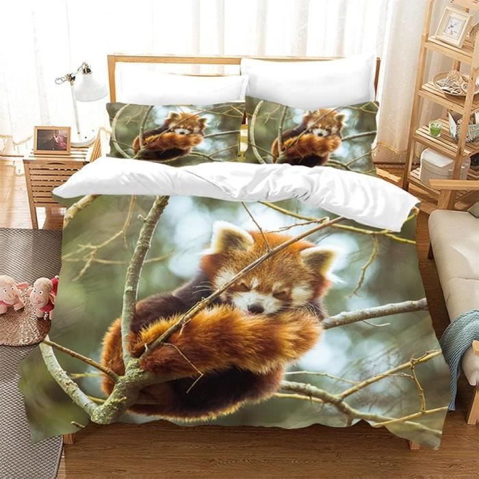 Housse De Couette 140X200 Panda Animaux Roux Doux Parure De Lit En ...