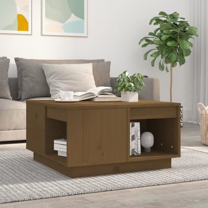 Table basse Marron miel 60x61x32,5 cm Bois massif de pin Mothinessto LY3421 - Cdiscount Maison