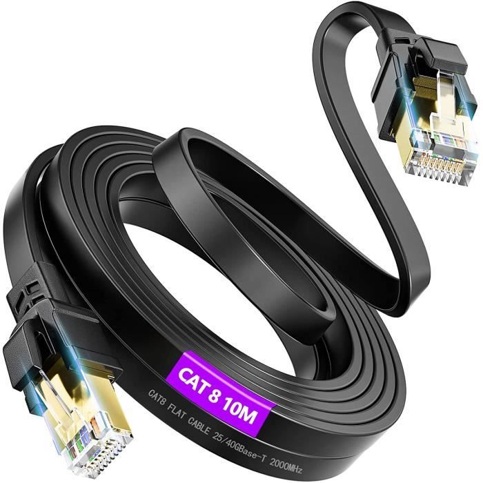 Cable Ethernet 10m Cat 8 Blindé, Cable RJ45 Cat 8 10m 40Gbps 2000Mhz ...
