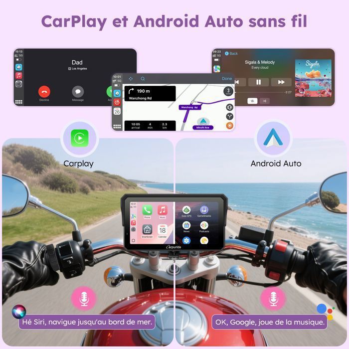 Autoradio CarPlay pour moto - CARPURIDE - W602SPRO - Écran 6,25 ...