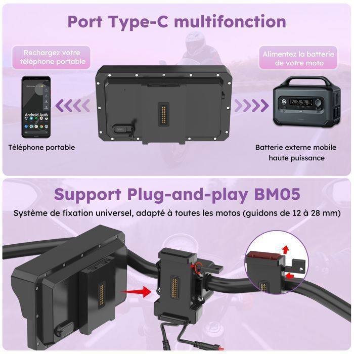 Autoradio CarPlay pour moto - CARPURIDE - W602SPRO - Écran 6,25 ...