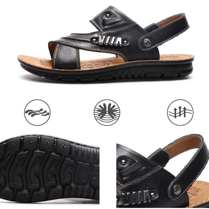 Sandales Homme,Bout Ouvert Sandale Homme Cuir Été Plage,Sandale Homme ...