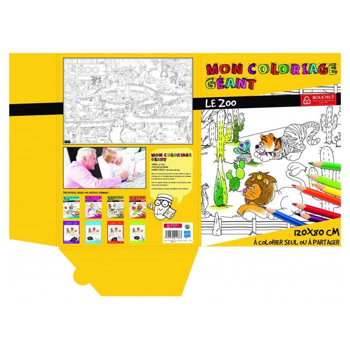 Poster à colorier - Le ZOO - 120x80 cm - Noir et Blanc - Papier offset ...
