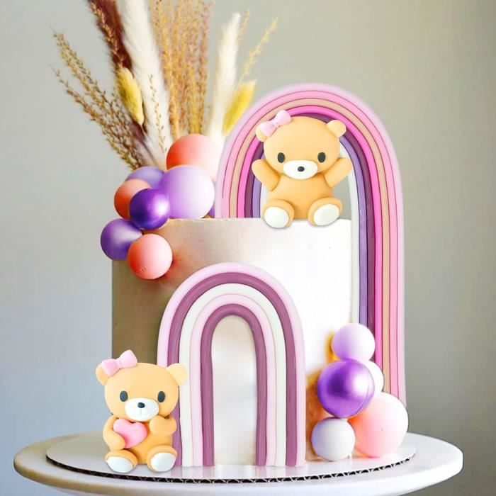 Rose Bébé Douche Gâteau Décoration Teddy Ours Gâteau Tops Gender Reveal ...