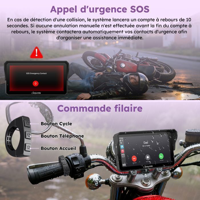 Autoradio CarPlay pour moto - CARPURIDE - W602SPRO - Écran 6,25 ...