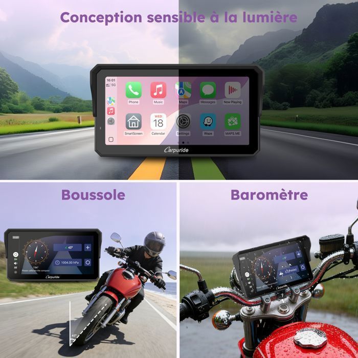 Autoradio CarPlay pour moto - CARPURIDE - W602SPRO - Écran 6,25 ...
