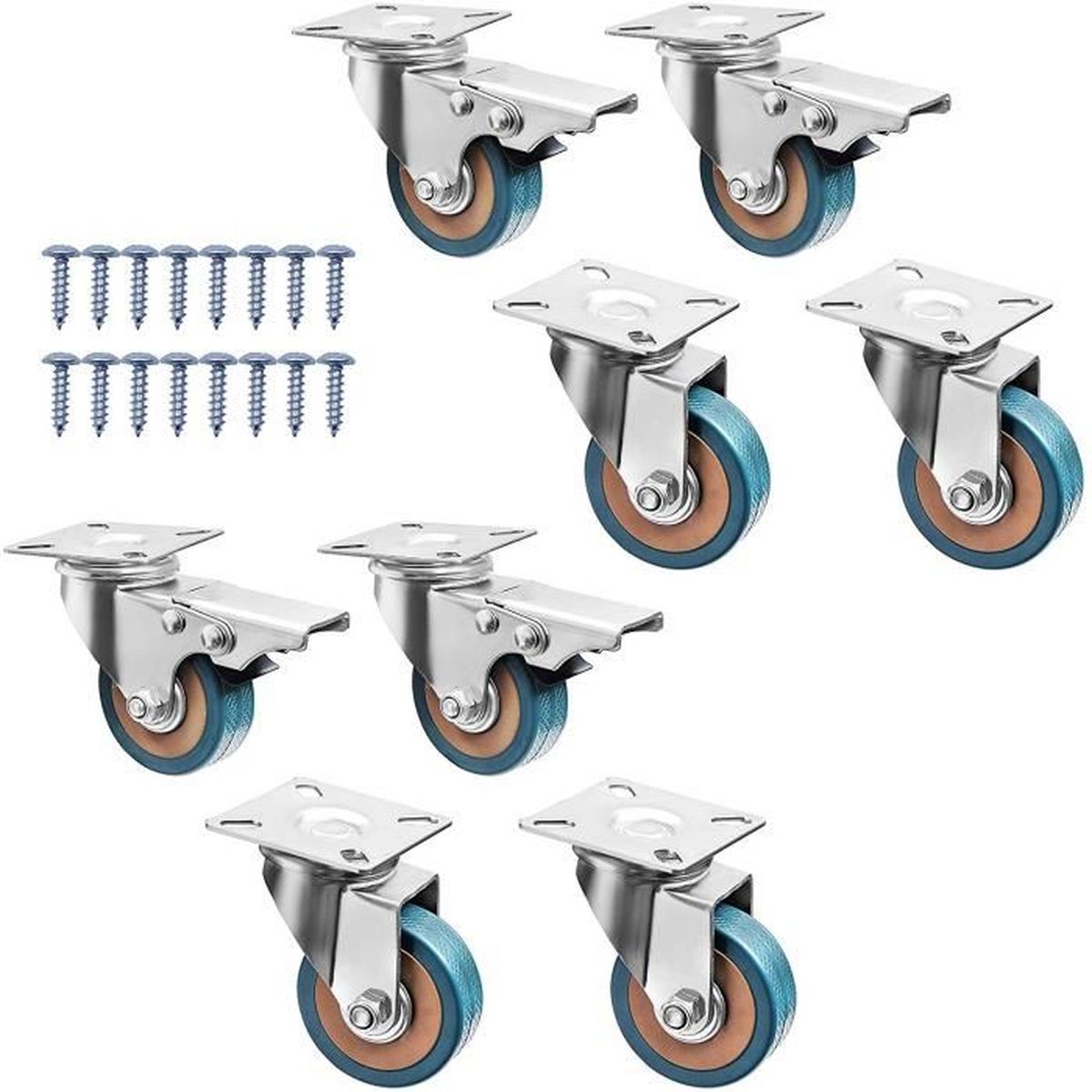 Lot de 8 Roulettes Pivotantes pour Meubles 50 mm sur Pivot avec Plaque ...