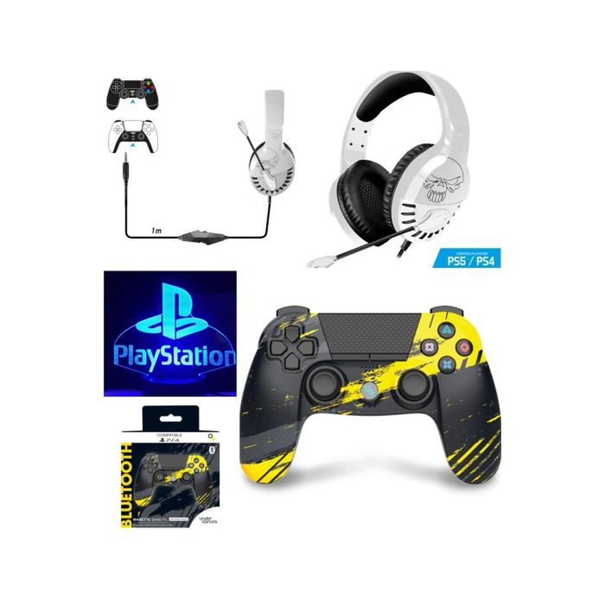 Manette PS4 Playstation Rocket Ride Bluetooth Jaune Noire + Casque ...