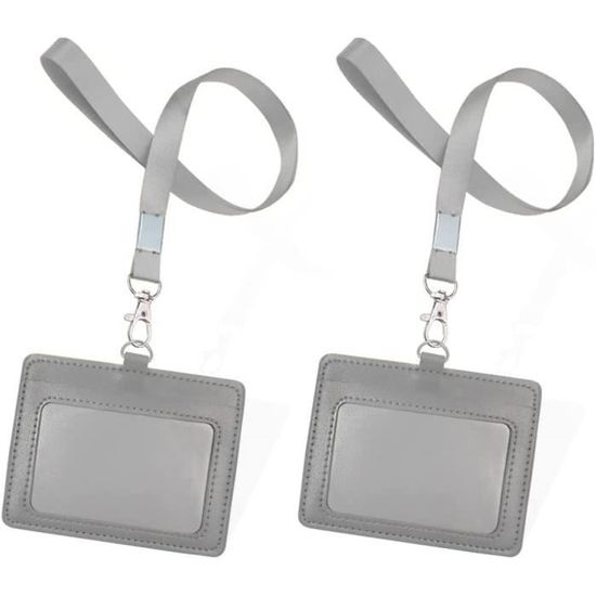 Lot de 2 porte-badges avec lanière, porte-badge en cuir synthétique ...