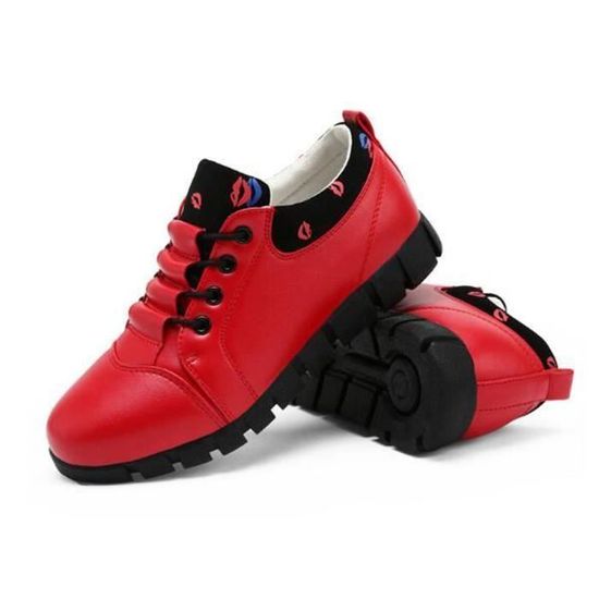 Basket Cuir Chaussure Femme - Rouge Rouge - Cdiscount Chaussures