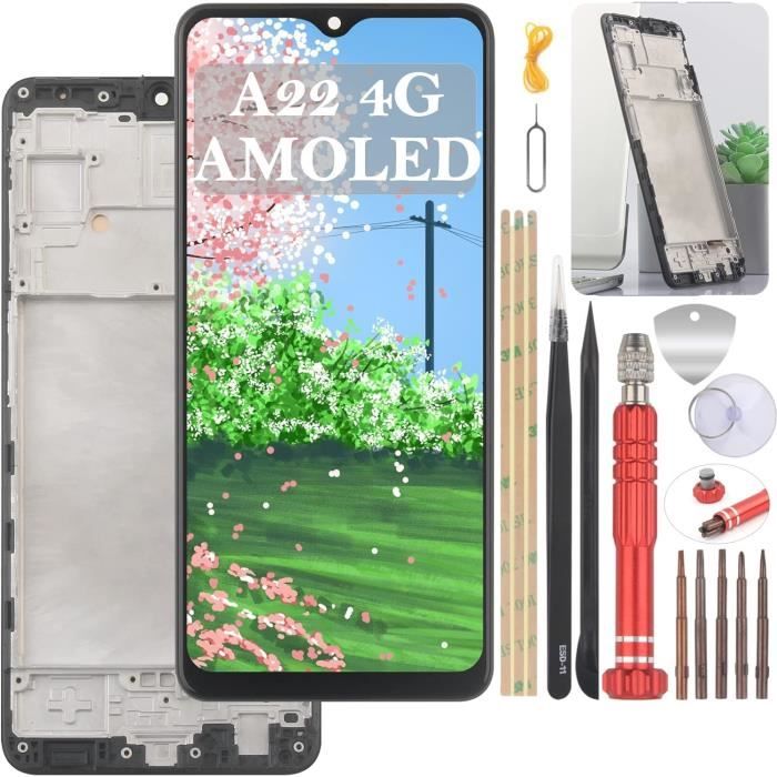 6.4'' Noir+Ca e AMOLED Écran Complet Tactile pour Samsung Galaxy A22 4G ...