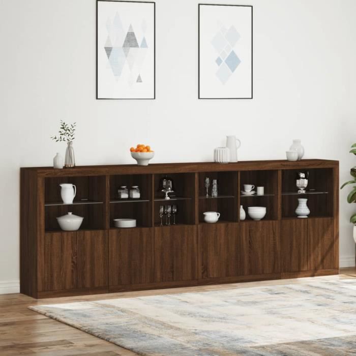 Atyhao Buffet avec lumières LED chêne marron 283x37x100 cm 84530 ...