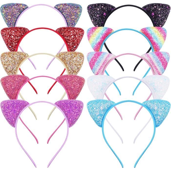 Lot De 10 Serre-Têtes Avec Oreilles De Chat À Paillettes - En Métal ...