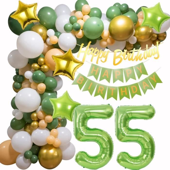 55 Ans Ballon Guirlande Verte, 55 Ans Arche Ballon Anniversaire Verte ...