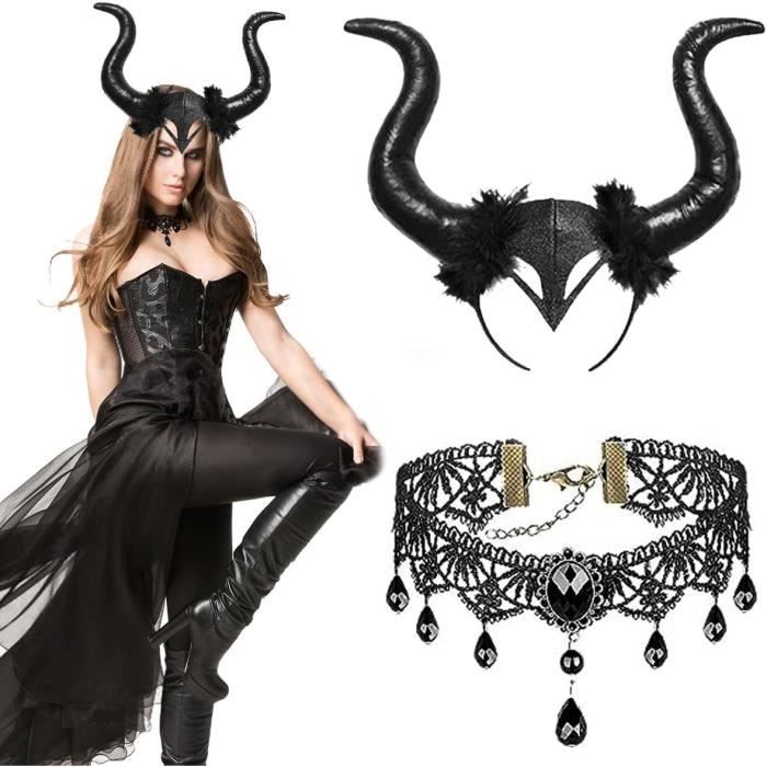 Bandeau Corne de Démon, Cornes Reine Bandeau avec Collier Dentelle ...