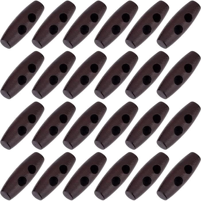 50pcs 30mm Boutons à Bascule en Bois de Riz Forme D'Olive Noire 2 Trous ...