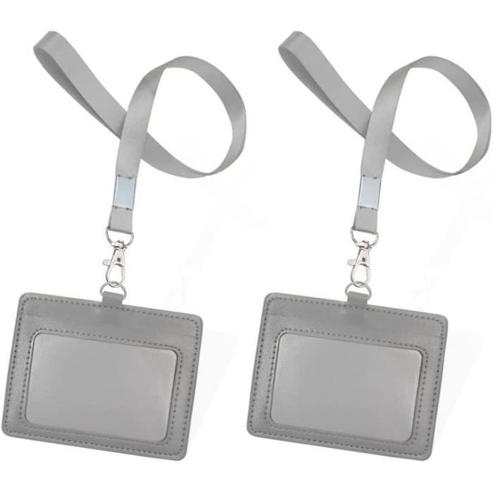 Lot de 2 porte-badges avec lanière, porte-badge en cuir synthétique ...