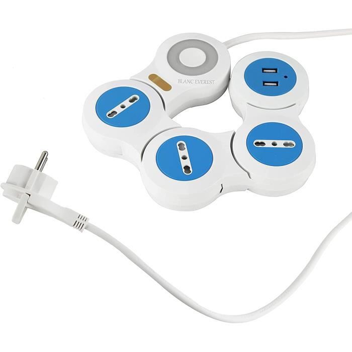 Rallonge Électrique Blanche 3 Prises Interrupteur Câble 15 Prise Plate ...
