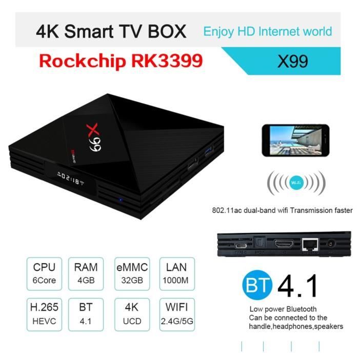 X99 TV Box 4 Go 32 Go Android 7.1 802.11AC 2.4G 5G Dual WIFI Media ...