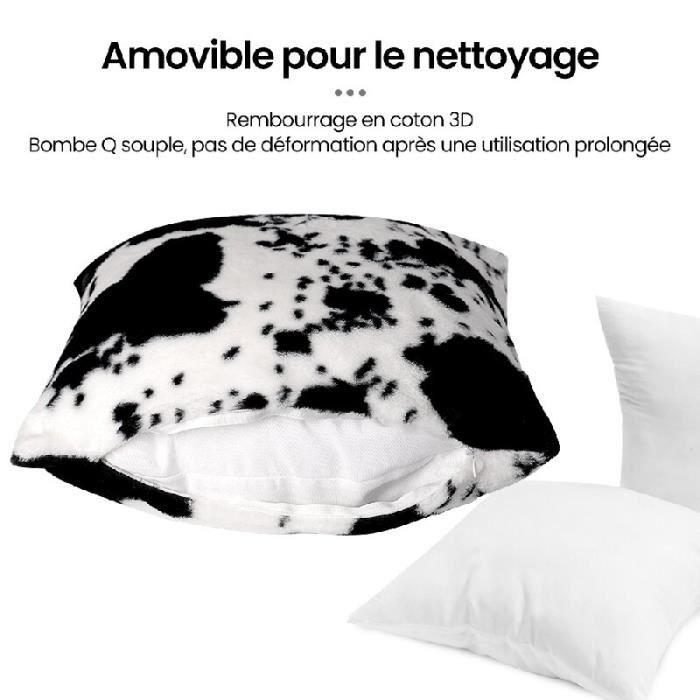MERKMAK Oreiller Motif Vache Laitière- 50 x 50 cm - Noir et Blanc ...