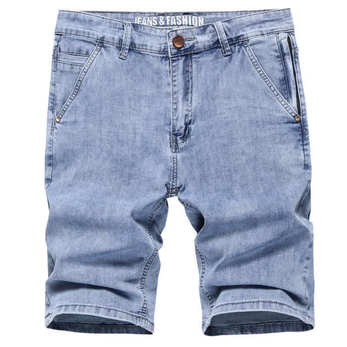 Short Homme en Jeans Avec Poche zippée Antivol Short Denim Multi-poches ...