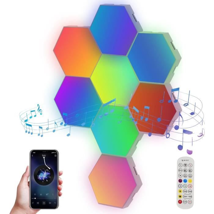8Pcs Panneau Led Hexagone Gaming Murale Lampe, Smart Deco Music Sync ...