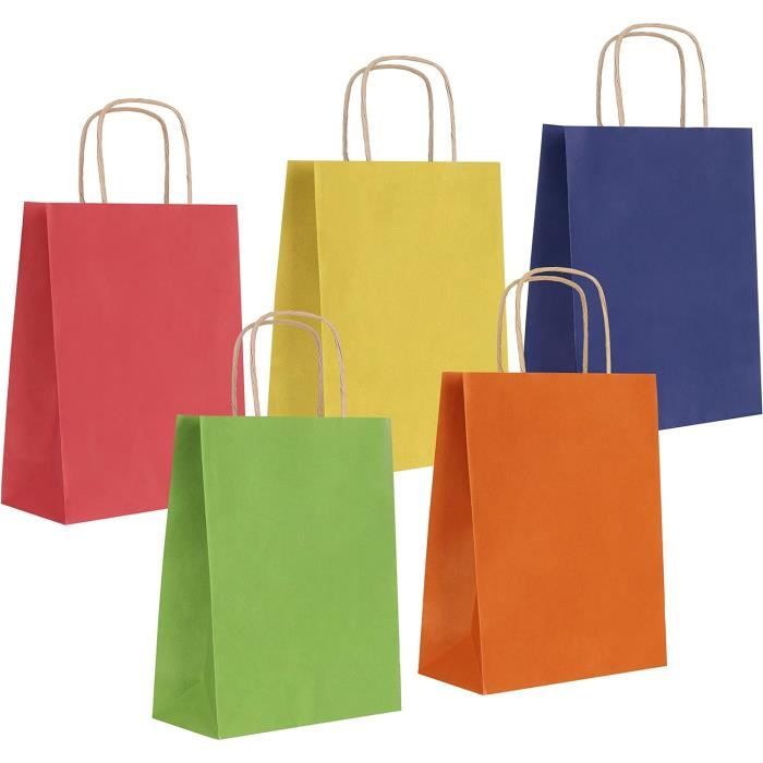 PAKNOR Lot de 25 sacs en papier colorés avec anse - 18 x 22 x 8 cm ...