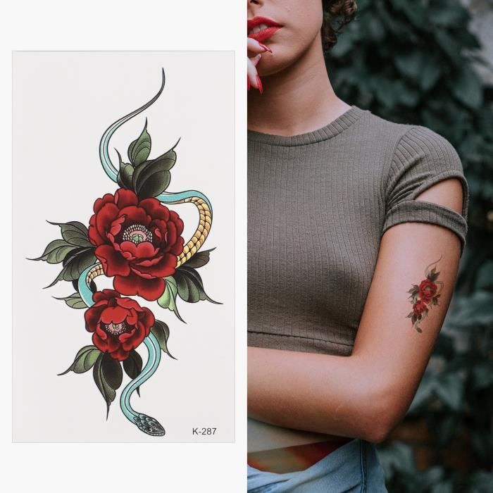 Tatouage Stickers,Fleurs et serpents Tatouage Temporaire Stickers ...