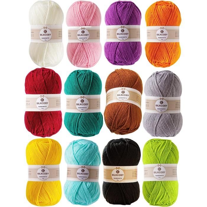 12X50G Pelotes De Laine Et Fils À Tricoter En Acrylique Multicolores ...
