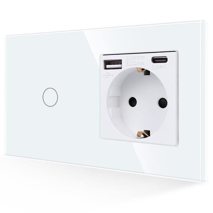 Prise Usb Avec Interrupteur Blanc 16 A En Verre 3 En 1 Prise Schuko ...