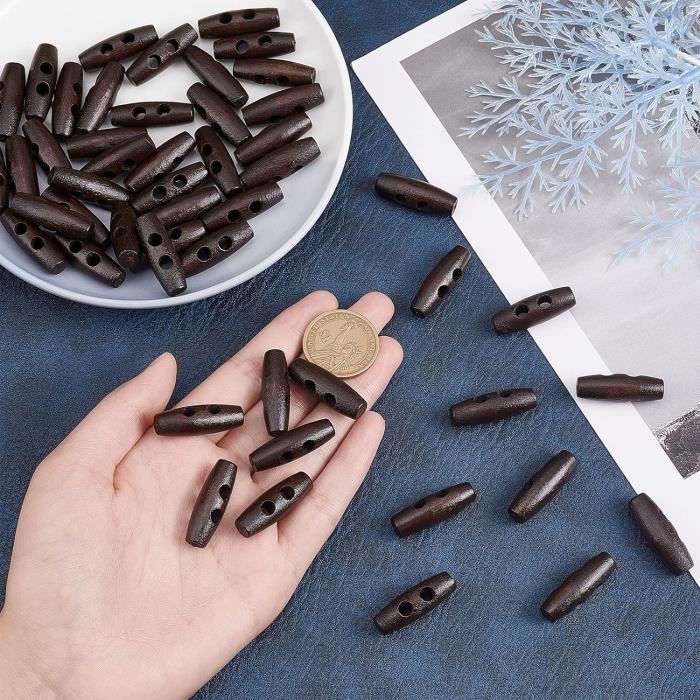 50pcs 30mm Boutons à Bascule en Bois de Riz Forme D'Olive Noire 2 Trous ...