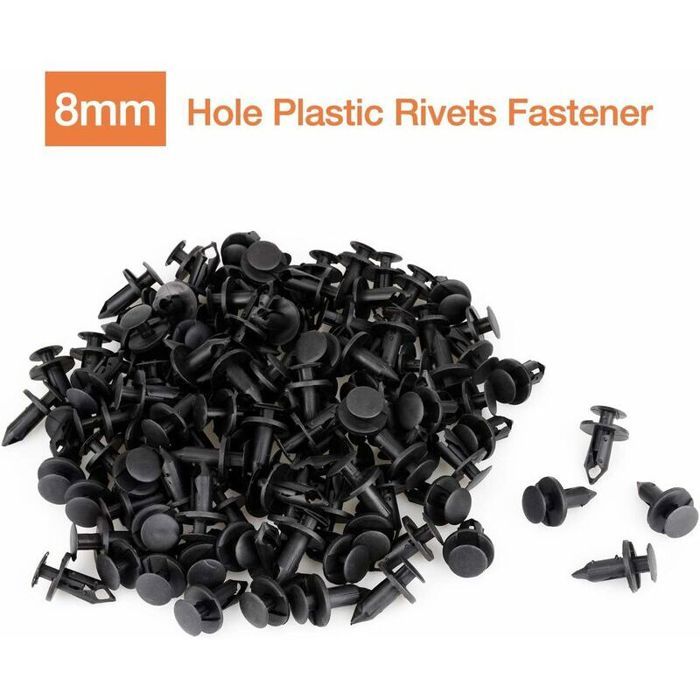 120 Clips Fixation Rivet Plastique pour Voiture, 8mm Trou Poussoir ...