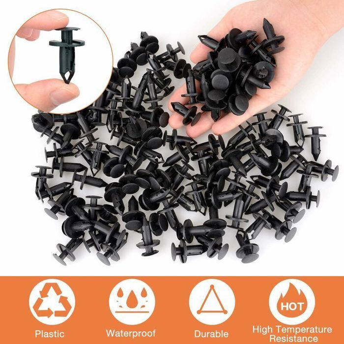 120 Clips Fixation Rivet Plastique pour Voiture, 8mm Trou Poussoir ...