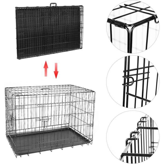 Cage pour Chien en Métal avec 2 Portes, Poignées et Plateau, Pliable ...