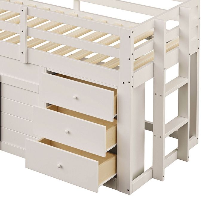 Lit mezzanine bas 90x200 lit enfant avec toboggan,barrières,trois ...