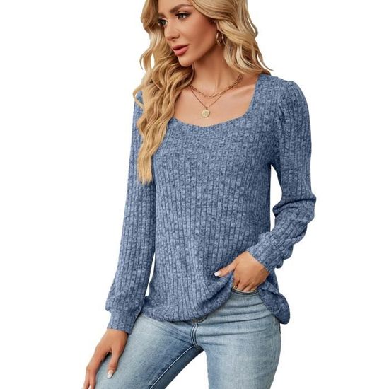 Pull Femme Manches Longues Col Carré Pour Printemps et Automne Pullover ...