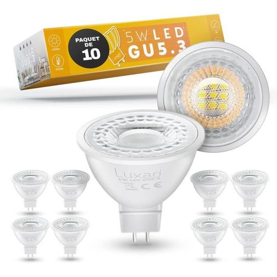 Lampe LED GU5.3 [10x] - LED MR16 - Equivalent à une lampe halogène 50W - Ampoule LED 5W 420lm ...