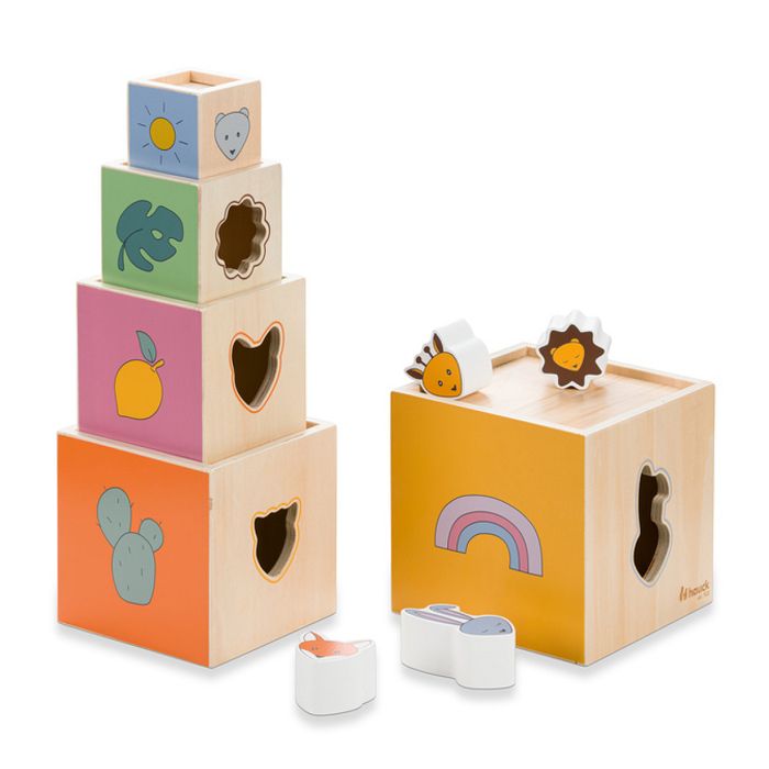Jeux d'éveil cube à empiler - Hauck - Stack N Raise - Bois FSC - 12 ...