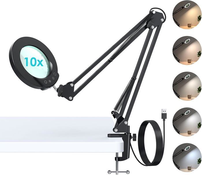 Lampe Loupe,Lampe de Travail avec Lentille en Verre Vert de 105 mm 10X,Lampe Loupe de Bureau ...