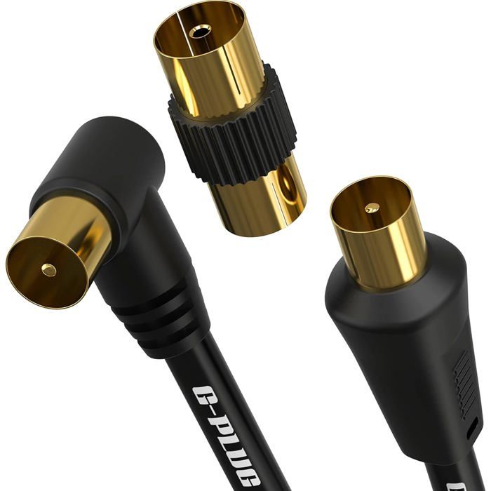 Cable Antenne TV Angle Droit de 1m de Long Avec Adaptateur de Prise ...