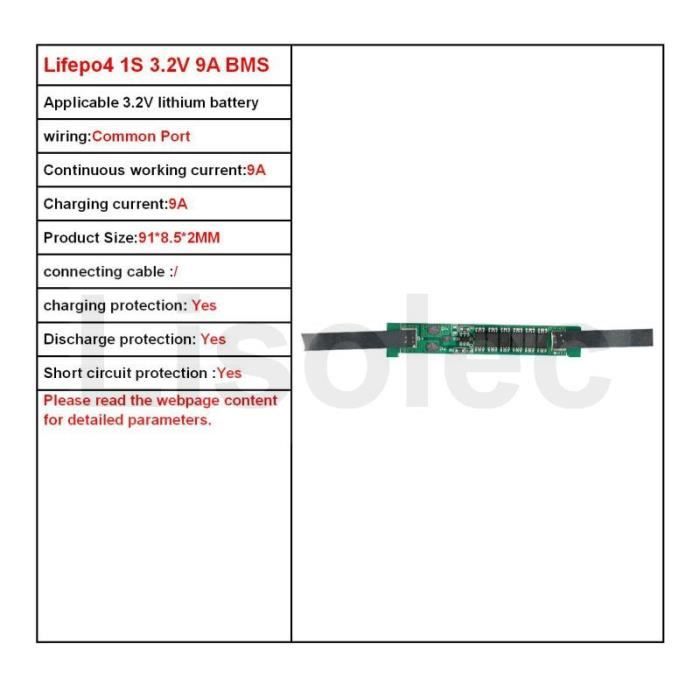 Lifepo4 1S 9A 5 PIÈCES-Lifepo4 BMS 1S 18650 batterie 3.2V, Module de ...