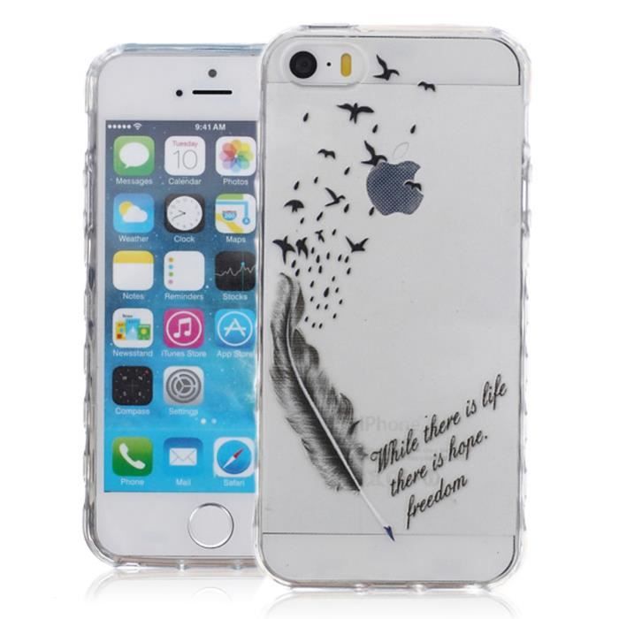 Iphone 5 / iphone 5s Coque, Rétro Plume Ultra Mince Housse Silicone TPU ...